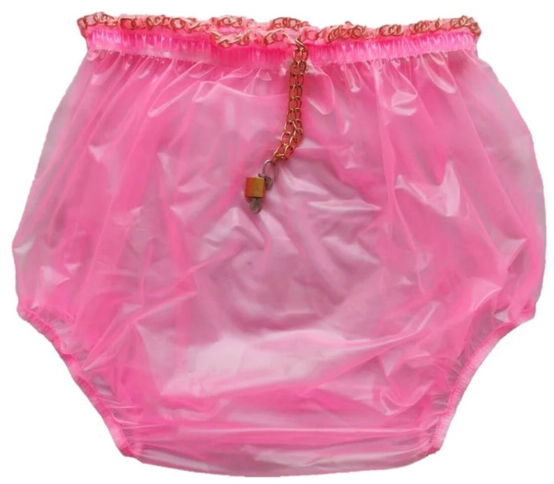 Clear / Pink Locking PVC Plastic Pants Adult Diaper Nappy Incontinence ...