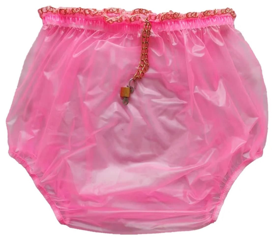 Clear / Pink Locking PVC Plastic Pants Adult Diaper Nappy Incontinence ...
