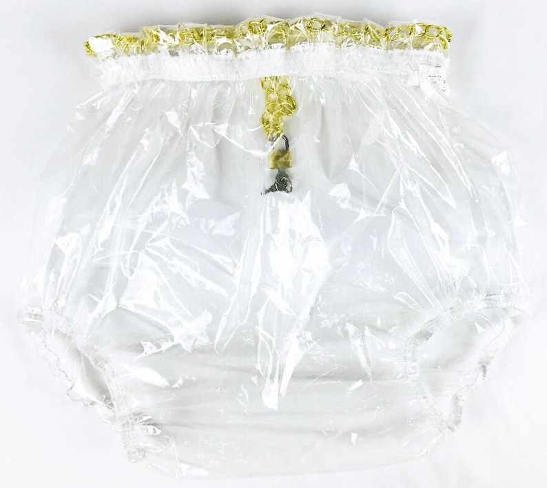 Clear / Pink Locking PVC Plastic Pants Adult Diaper Nappy Incontinence ...