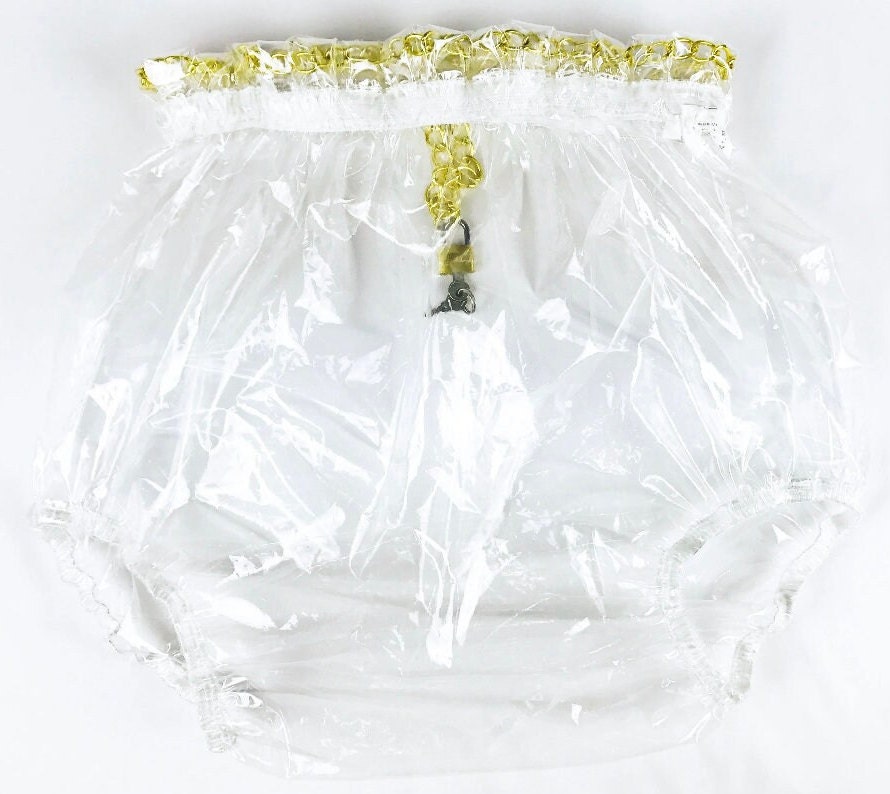Clear / Pink Locking PVC Plastic Pants Adult Diaper Nappy Incontinence ...