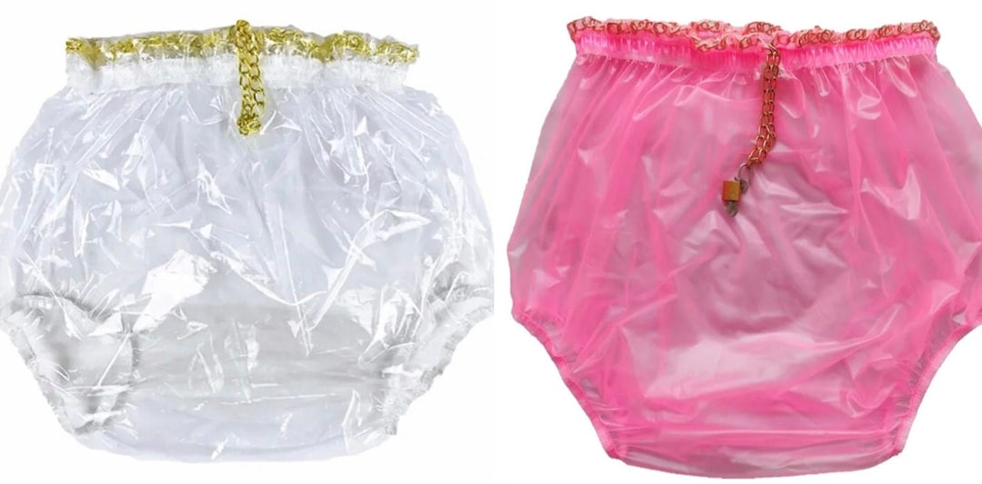 Clear / Pink Locking PVC Plastic Pants Adult Diaper Nappy Incontinence ...