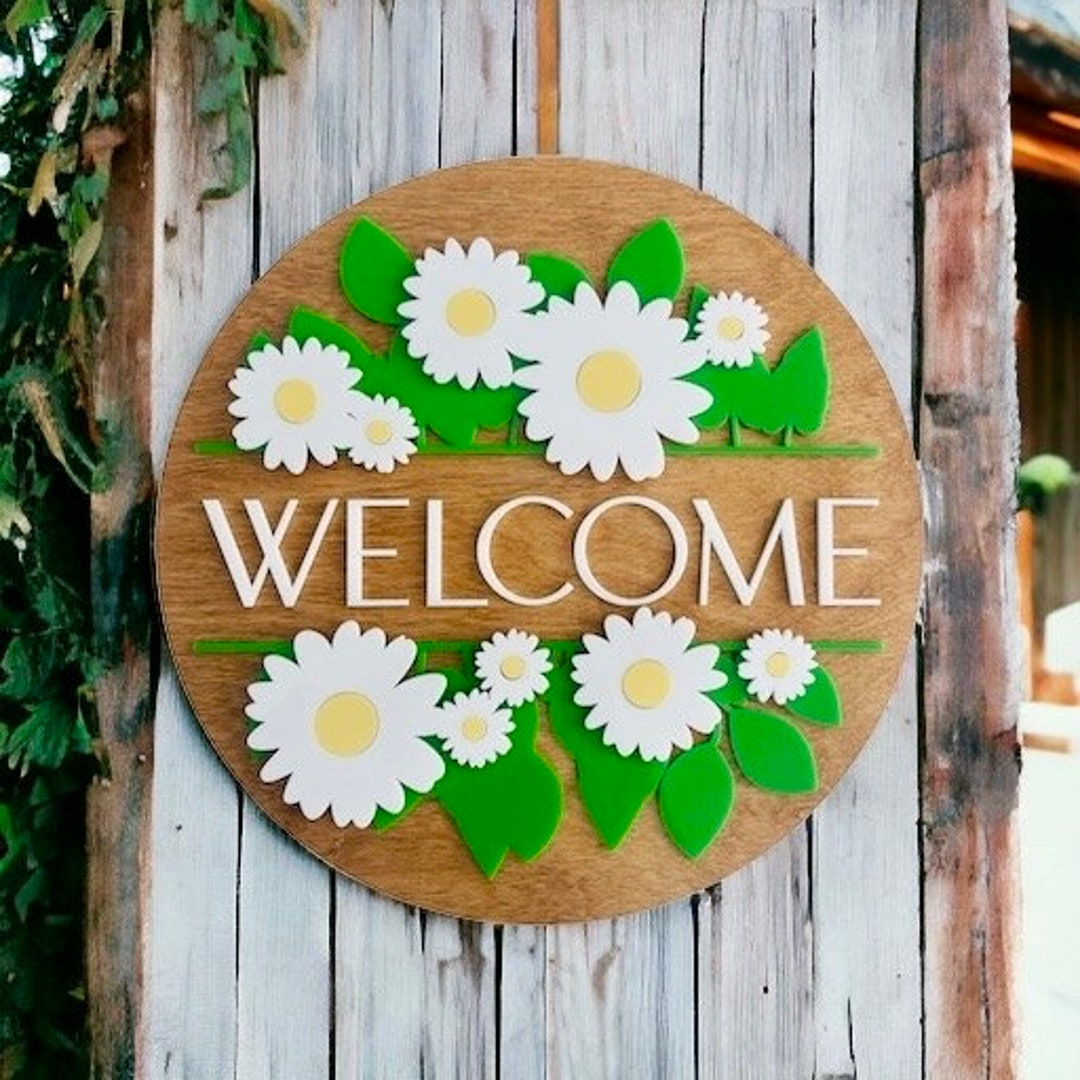 Welcome Door Sign Daisy Theme Door Hanger House Plaque Sign Pretty ...