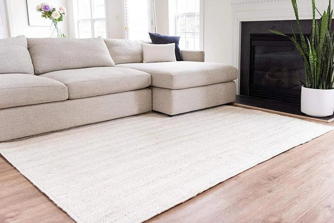 Off White Natural Handmade Jute Area Rug Solid Custom Rug - Etsy