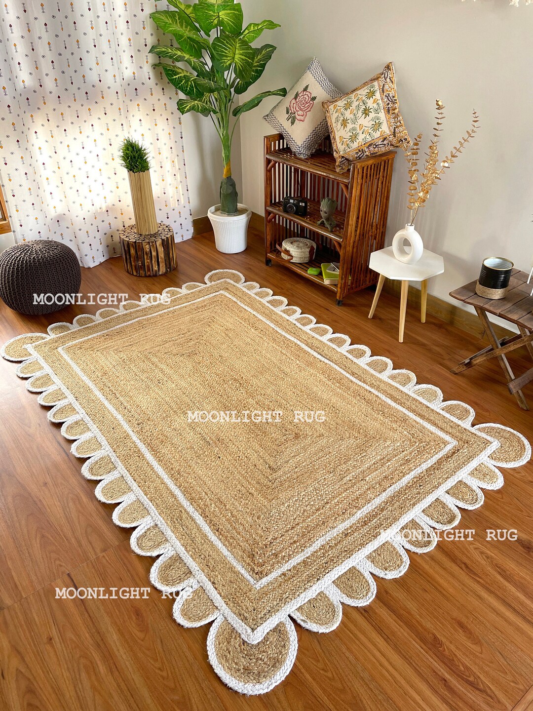 Natural Scalloped Jute Rug, Scallop Pattern Rug, Natural Jute Rug ...