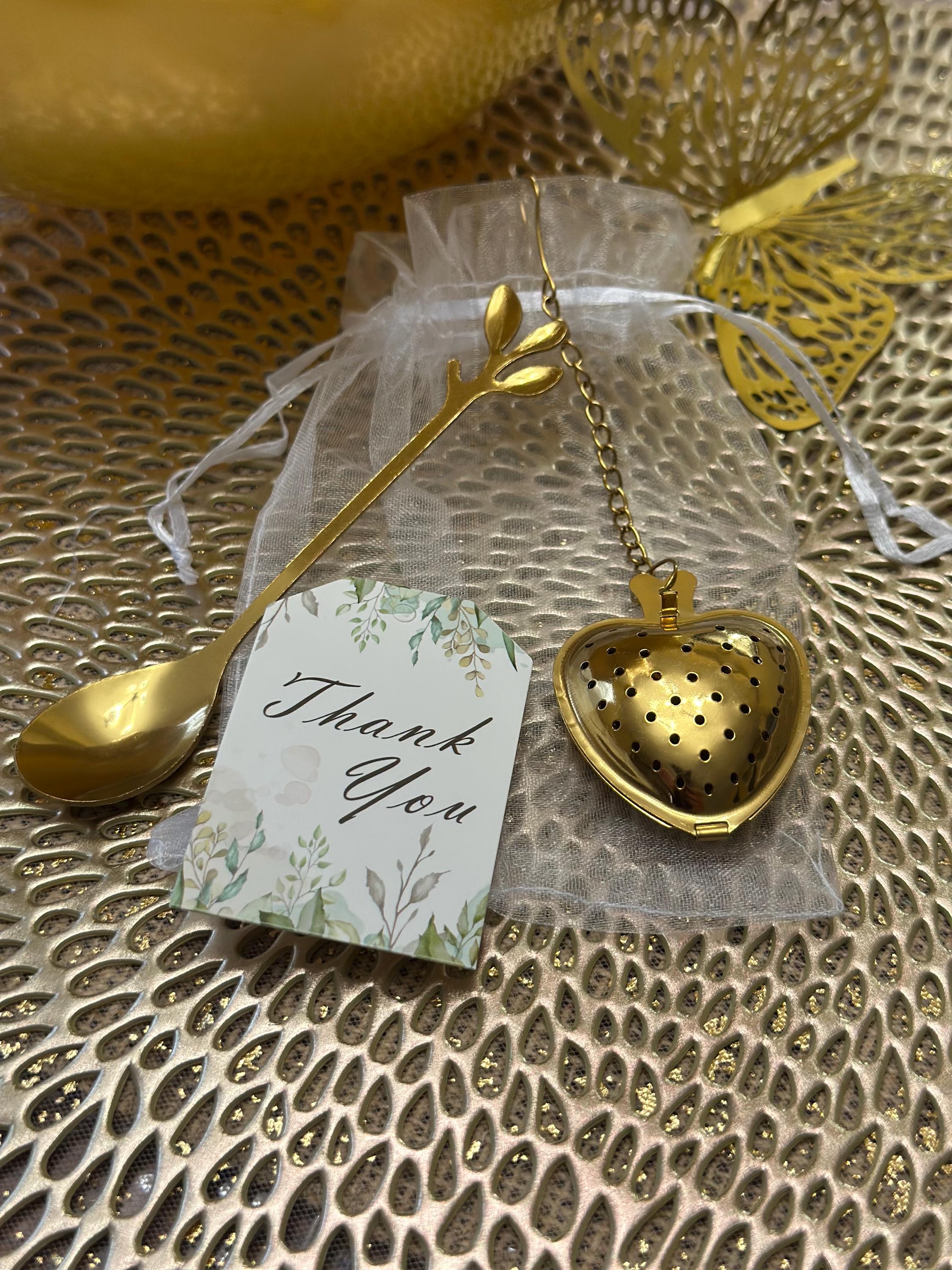Gold Heart Tea Infuser, Leaf Spoon, Organza Bag and Thank You Card - Etsy