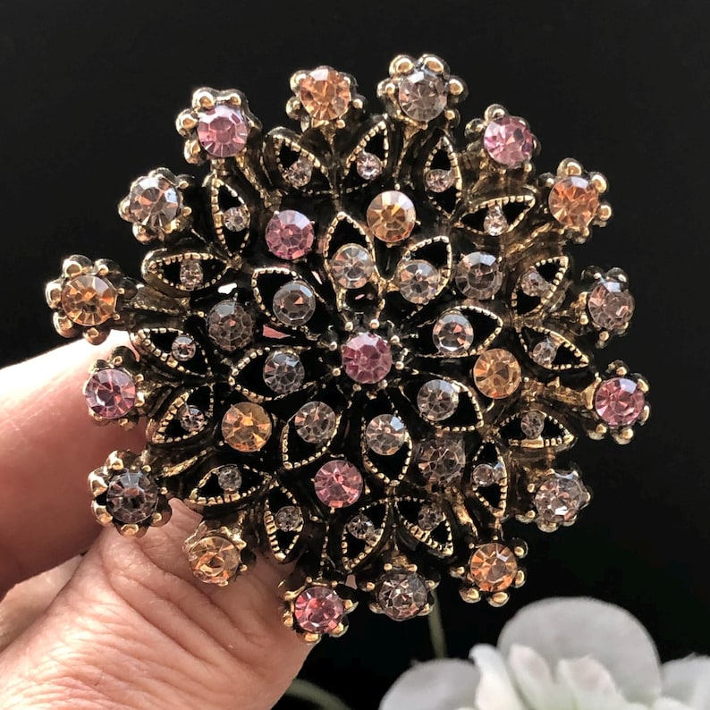 Crystal Rhinestone Round Brooch Pin - Vintage Style Elegant Gift - Etsy