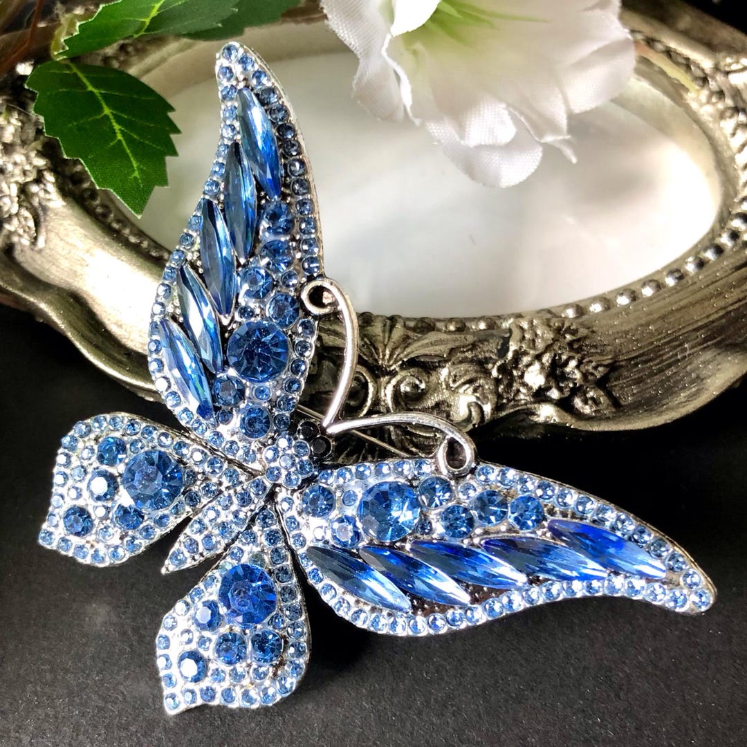 Light Blue Crystal Butterfly Brooch: Vintage Rhinestone Pin - Etsy