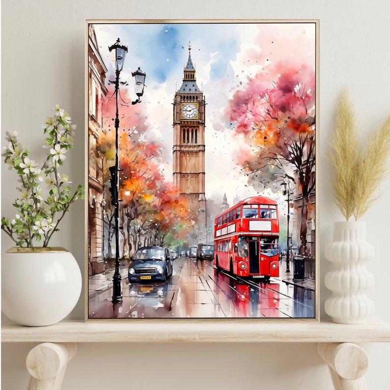 London Watercolor Art Print: Cityscape Travel Poster - Etsy