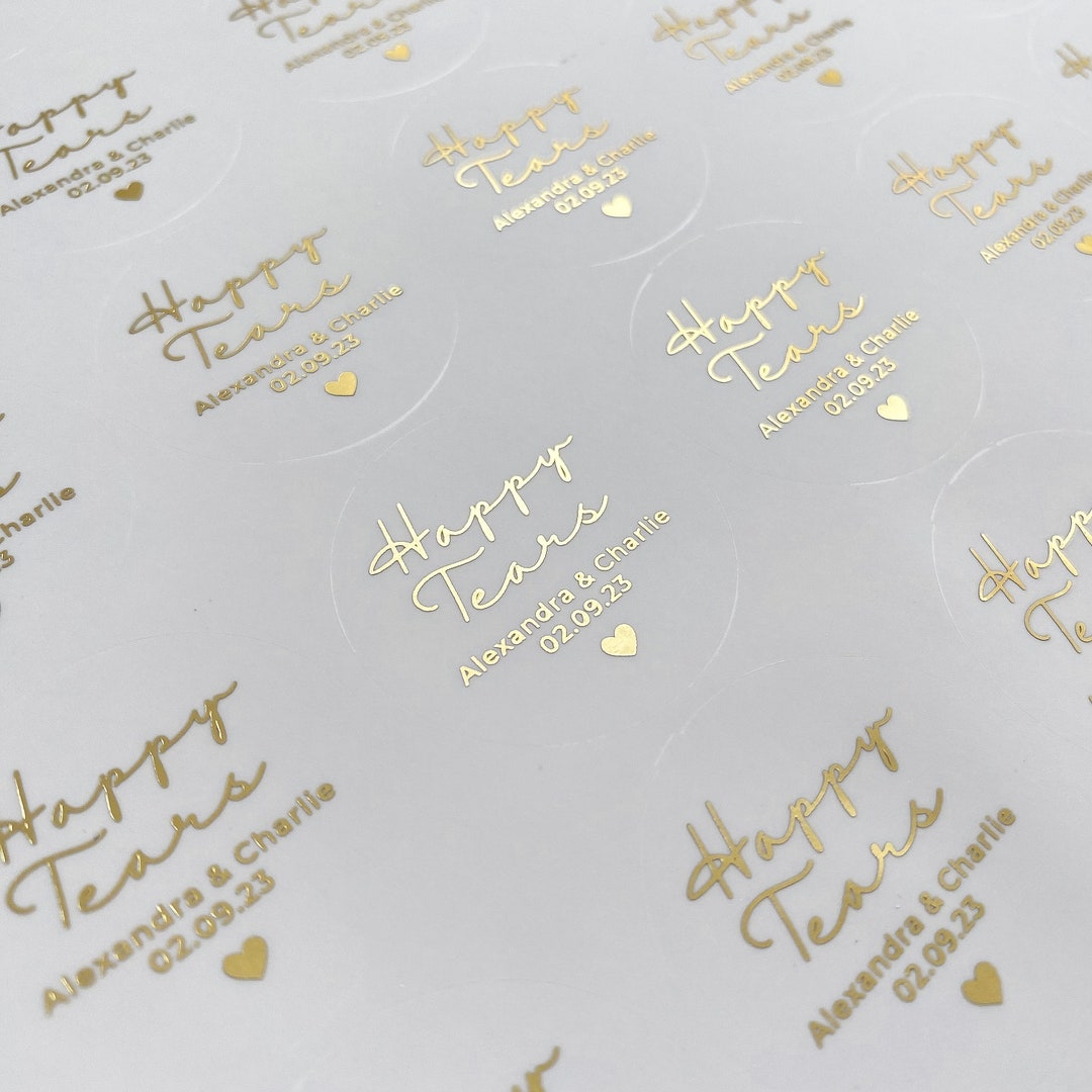 Foiled Tissue Packet Labels, Happy Tears Stickers, Personalised Wedding ...