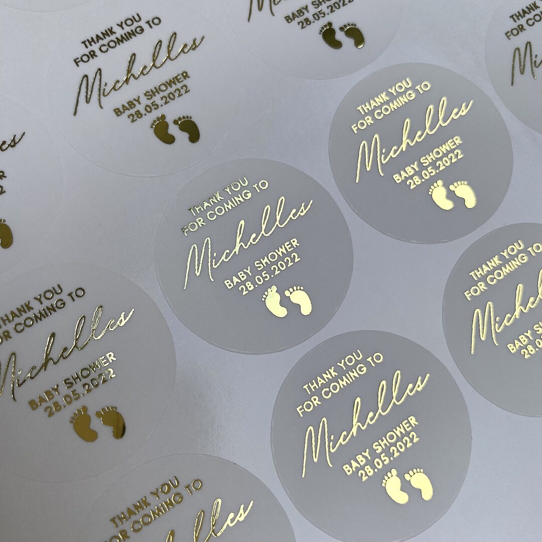 Foiled Baby Shower Stickers Personalised Baby Shower Thank - Etsy