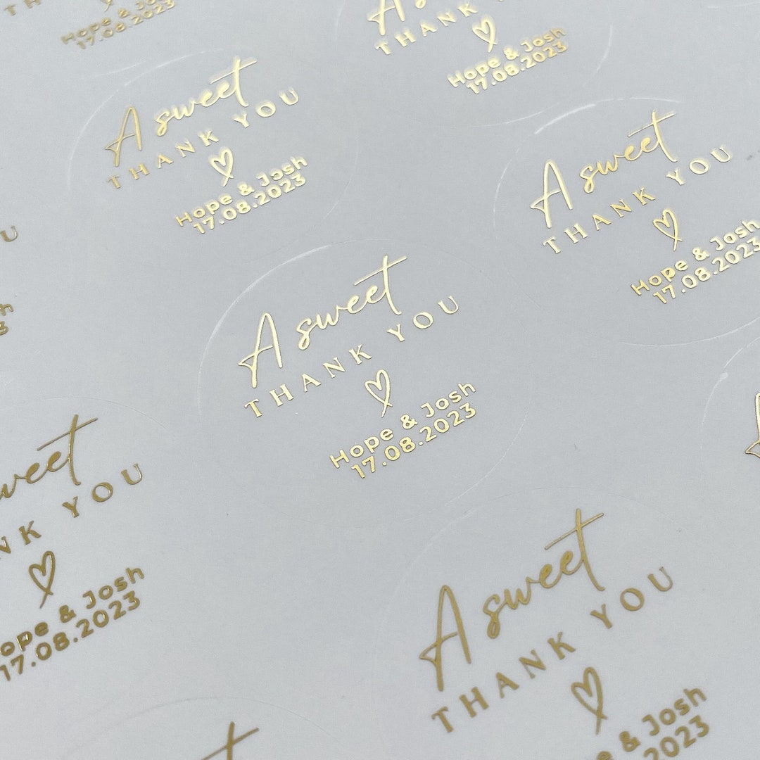 A Sweet Thank You Stickers, Foiled Wedding Favour Labels, Personalised Sweet Bag Stickers, - Etsy UK