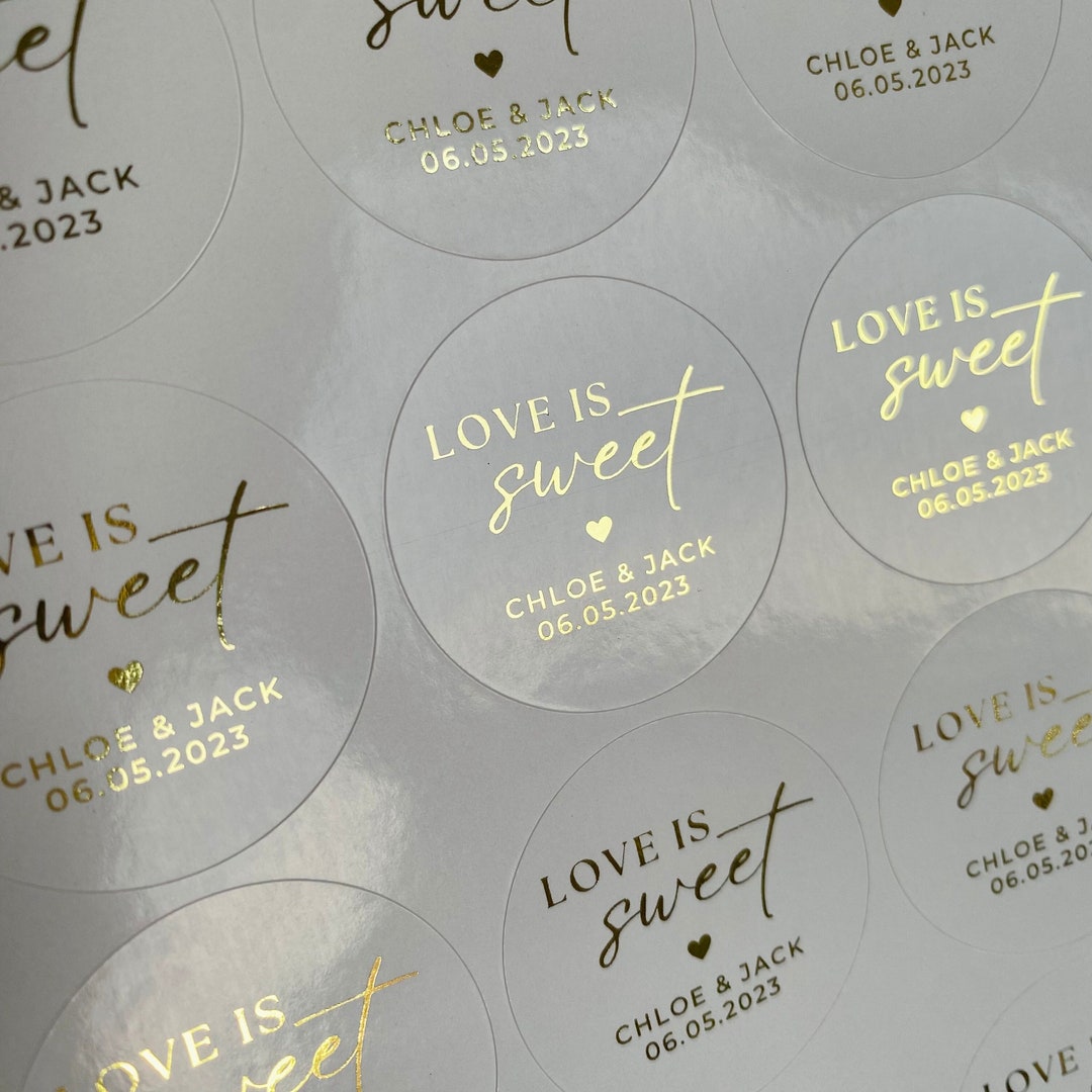 Foiled Wedding Favour Stickers, Personalised Sweet Bag Stickers, - Etsy UK