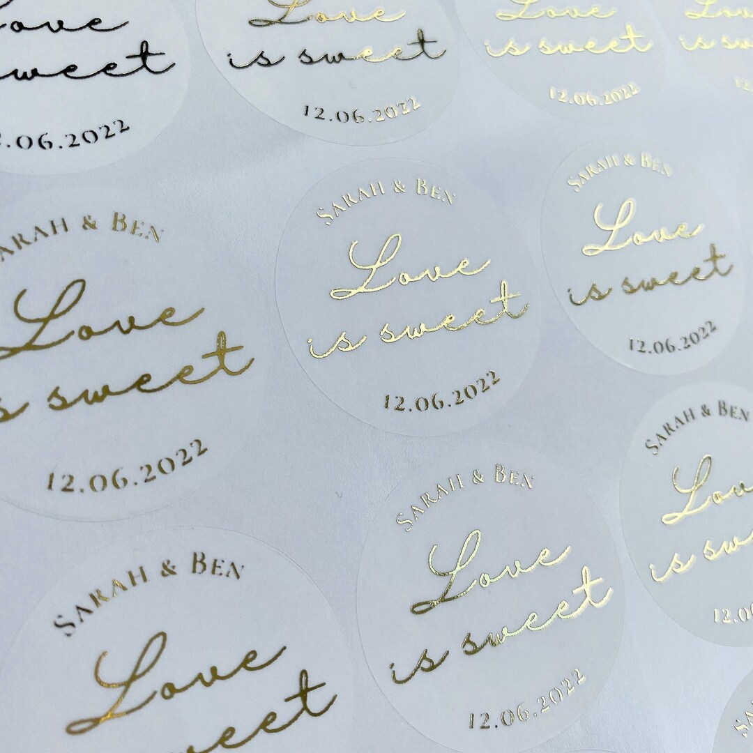 Foiled Wedding Favour Stickers, Personalised Sweet Bag Stickers - Etsy UK