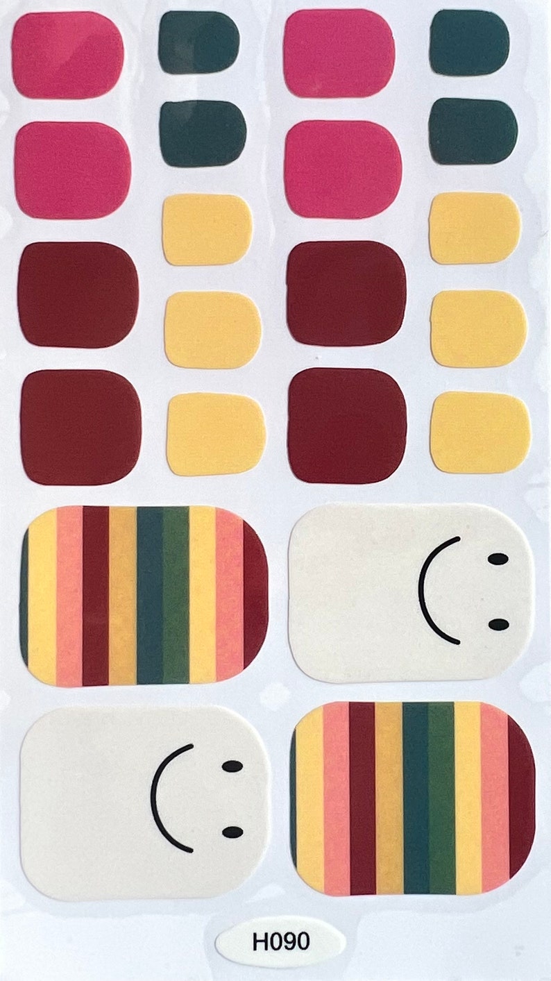 Smiley Face Happy Face Print Stripes Toes Nail Wrap Sticker | Grid ...