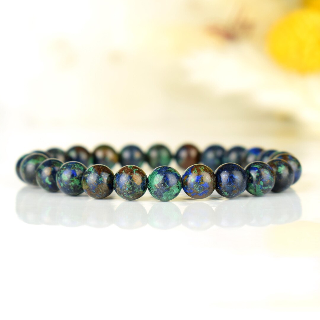 Dark Azurite Bracelet 8mm Round Natural Stone Beads - Etsy