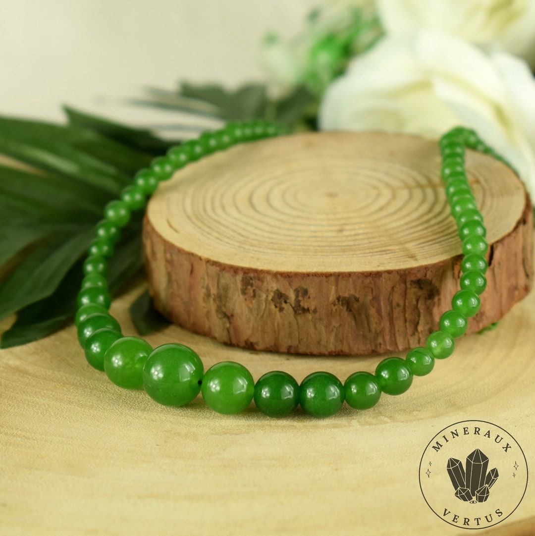 Birmese Jade ketting ronde kralen in gradiënt 6 tot 14 mm appelgroene ...