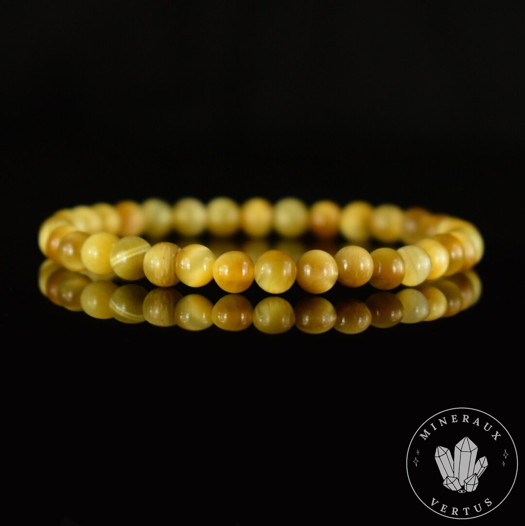 Bracelet Eye of the Tiger Yellow Gold AAA Round Beads 6mm Protection ...