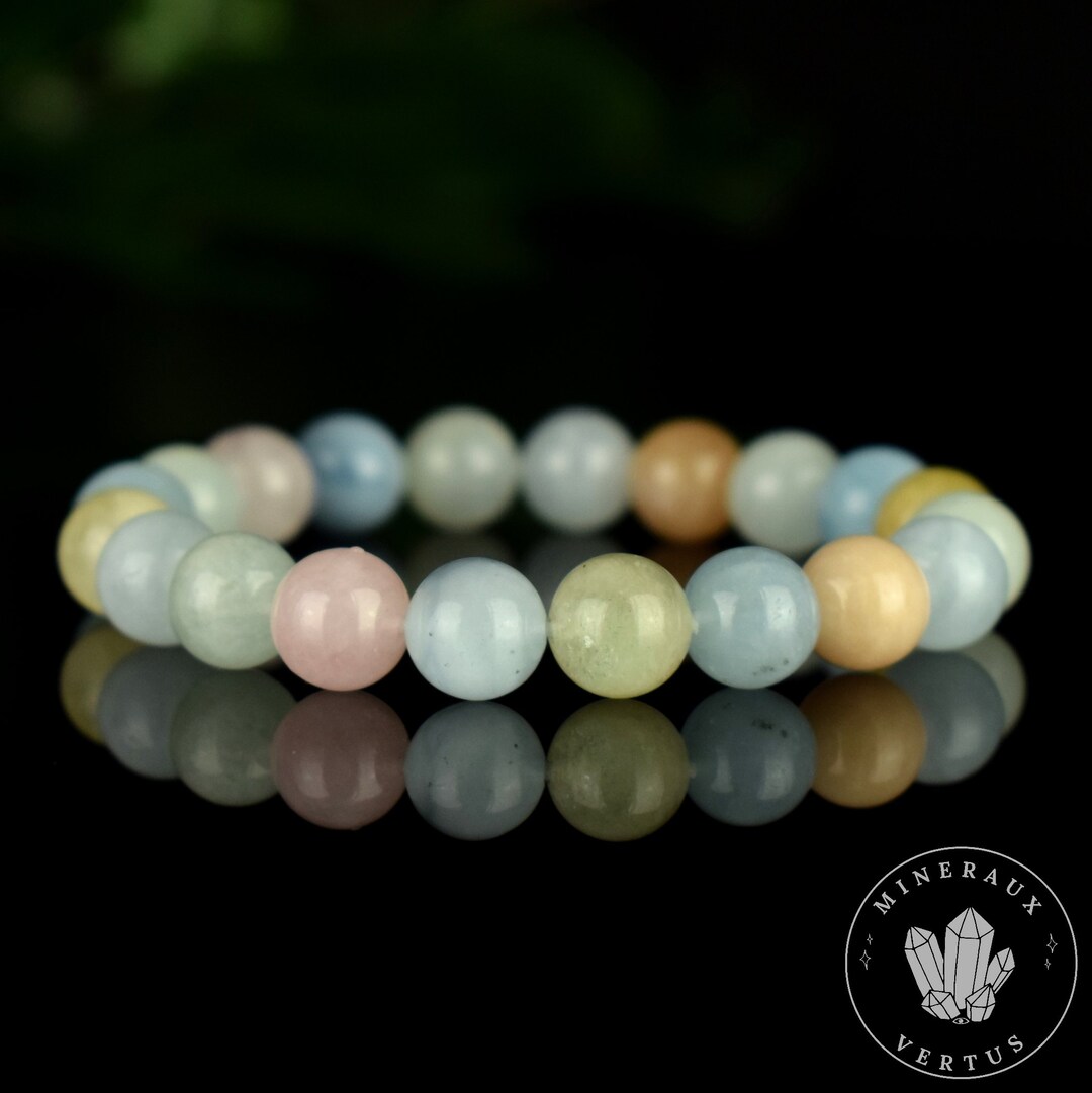 Aquamarine Bracelet Morganite Heliodor and Green Beryl Beads 10mm Round ...