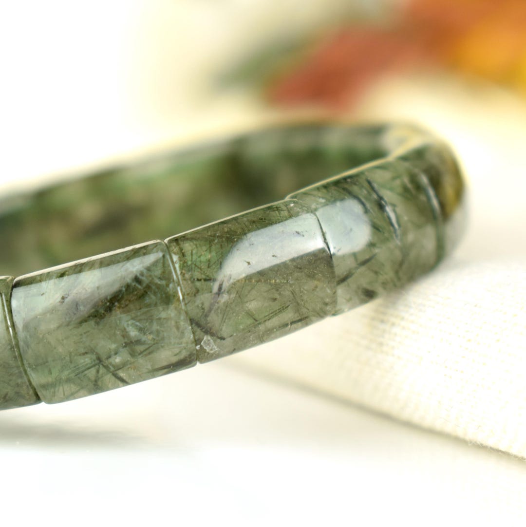 Quartz Bracelet With Green Tourmaline 11mm X 14mm AAA, Rutilated Quartz ...