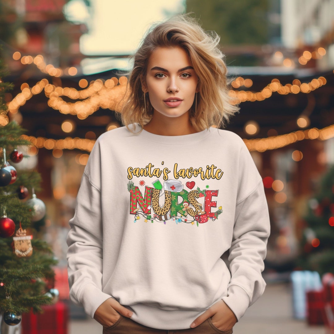 Santa's Favorite Nurse | Cute Holiday Nurse Shirt | Merry and Bright ...