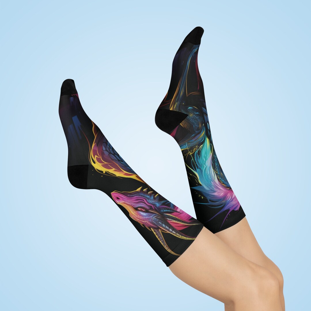 Neon Dragon Crew Socks: Cushioned Gamer Socks - Etsy