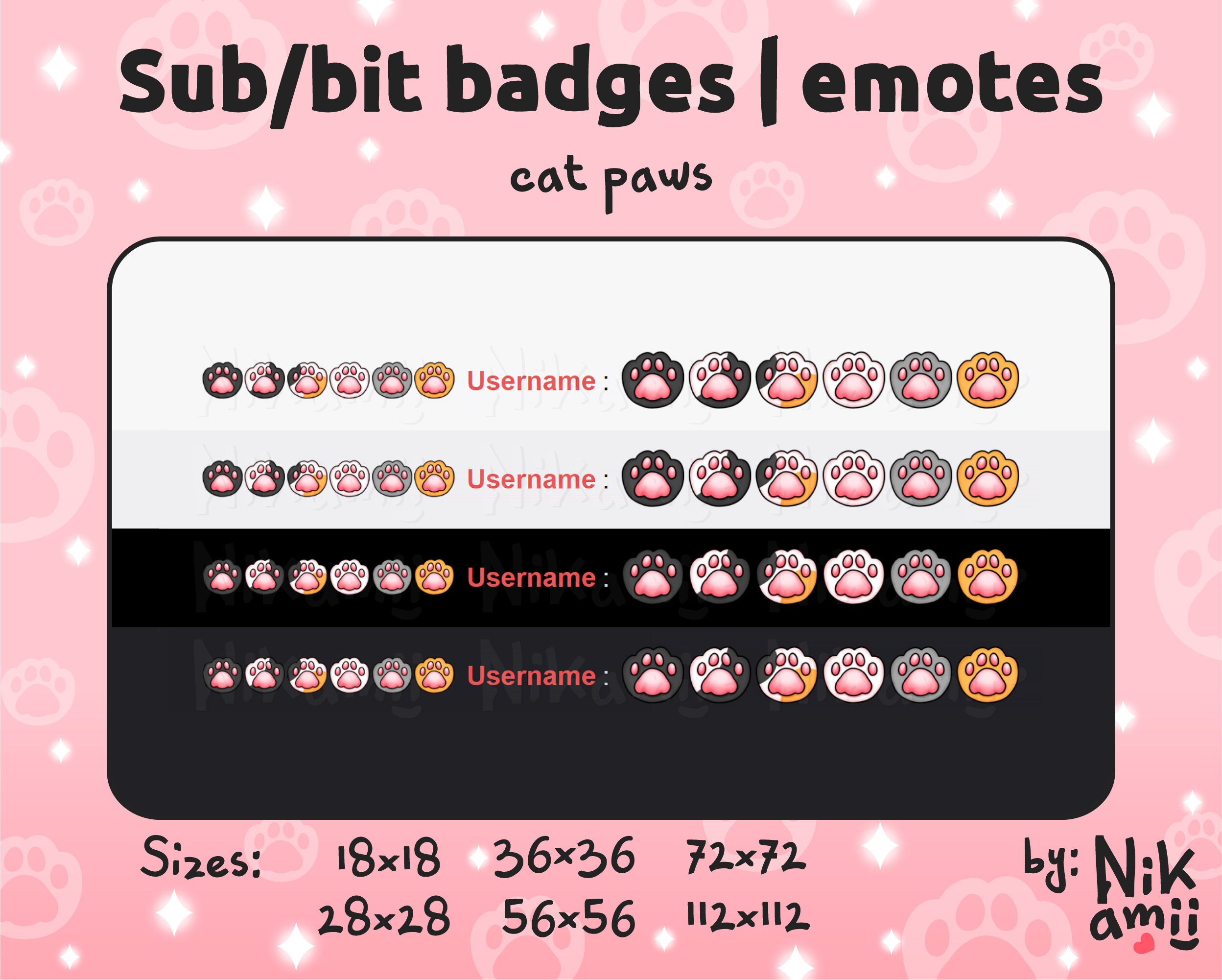 Cat Paws / Toe Beans ( With Black Outline) - Sub Badges / Cheer Bit ...
