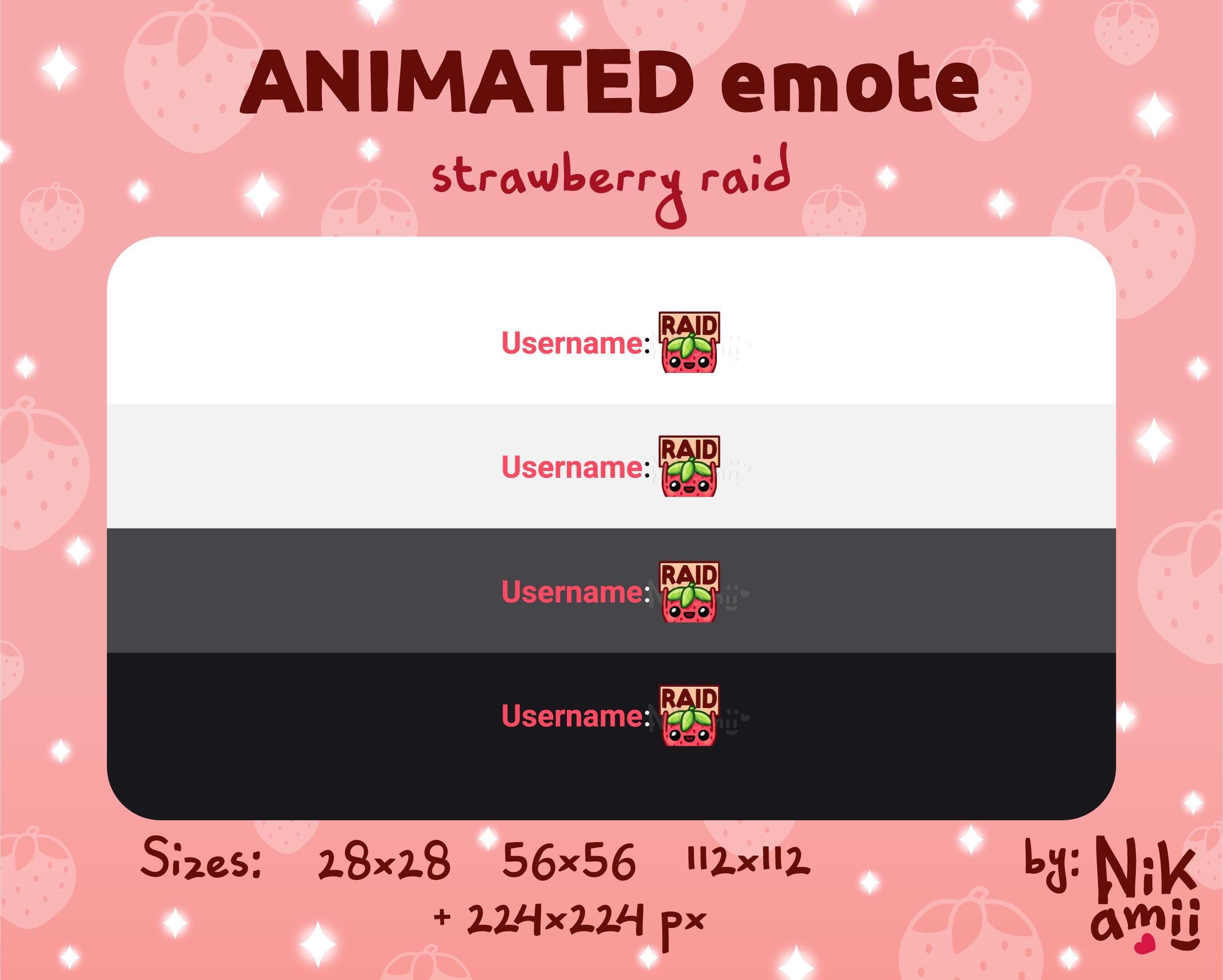 Strawberry RAID - ANIMATED Emote / Stream / Twitch / Kick / GIF / Cute ...