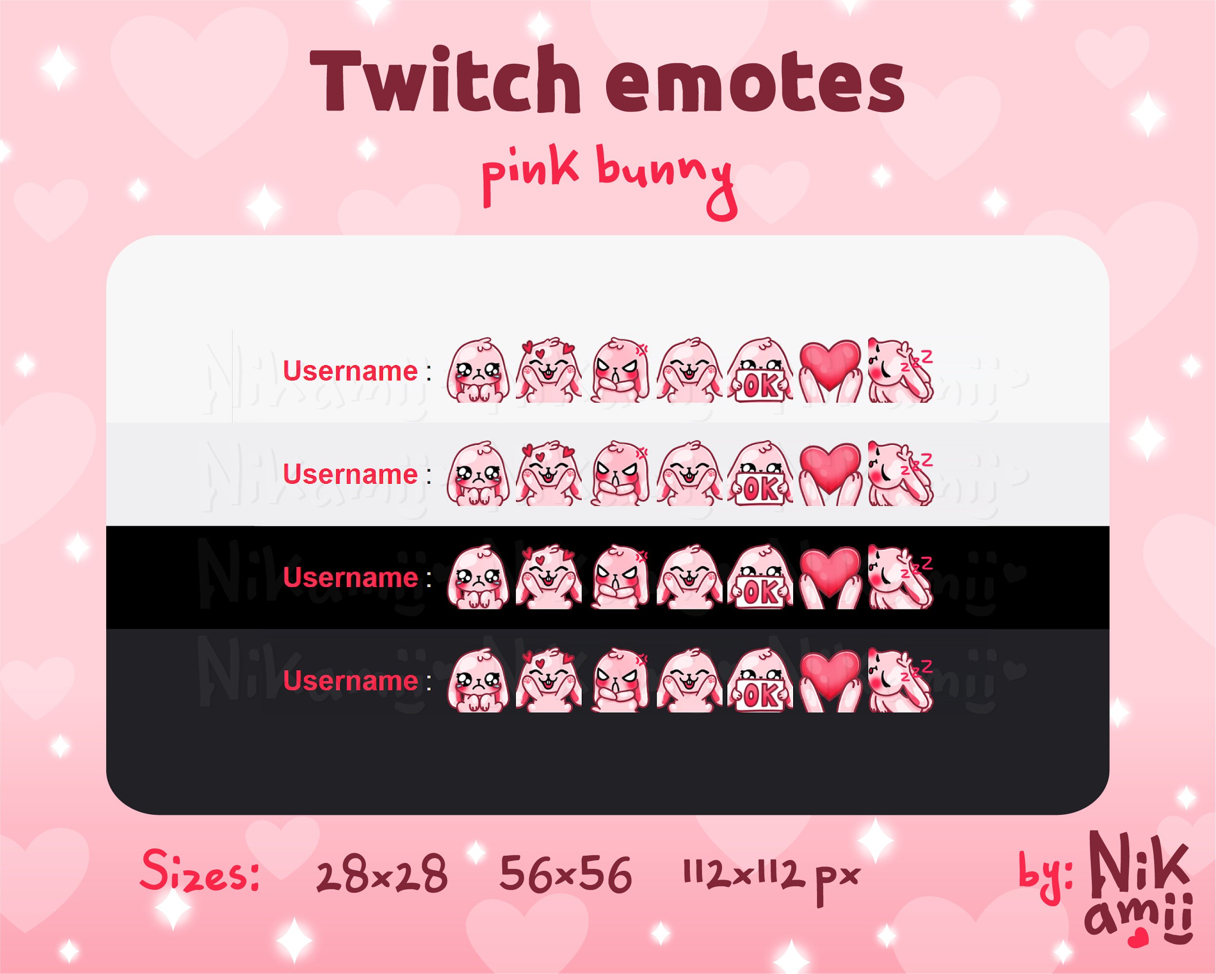 Pink Bunny - Emotes / Set / Cute / Kawaii / Streamer / for Twitch, Kick ...