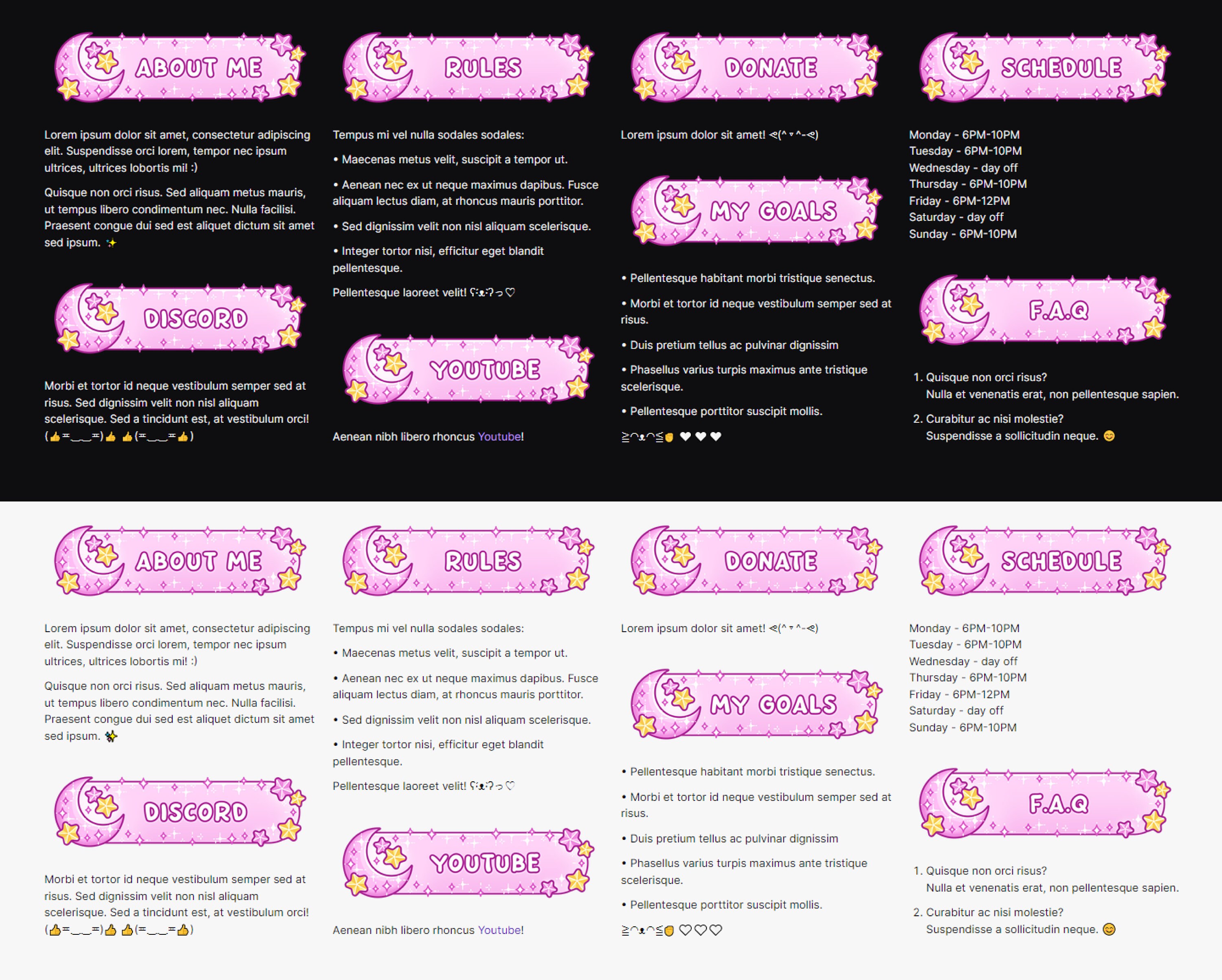 70 Panels for Twitch, Kick / Cute Pink, Magenta, Purple Moon and Stars ...