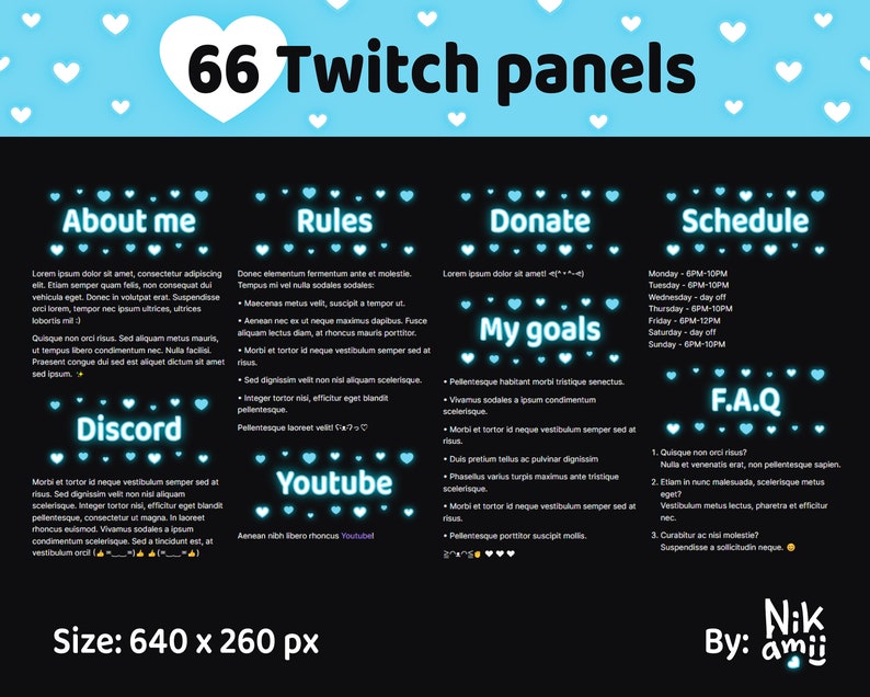 66 Twitch Panels / Neon Light Blue and White Panels With Hearts for ...
