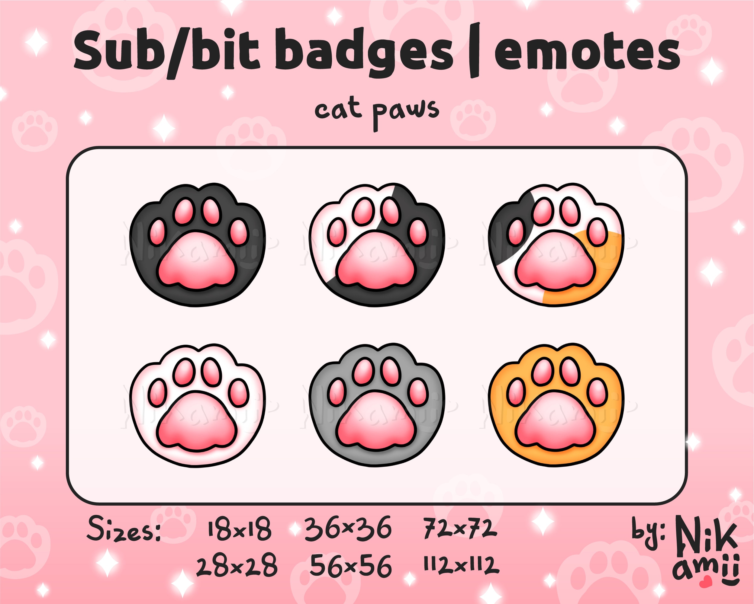 Cat Paws / Toe Beans ( With Black Outline) - Sub Badges / Cheer Bit ...