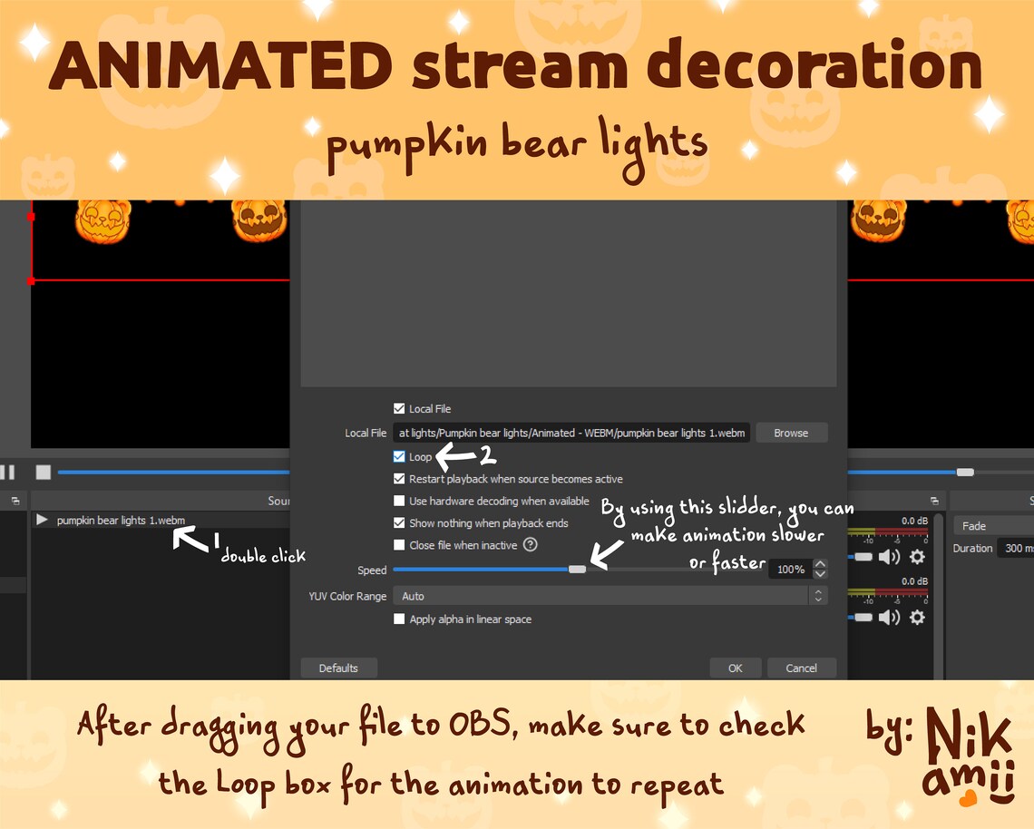ANIMATED Stream Decoration - Pumpkin Bear Lights / Cute Stream Decor ...
