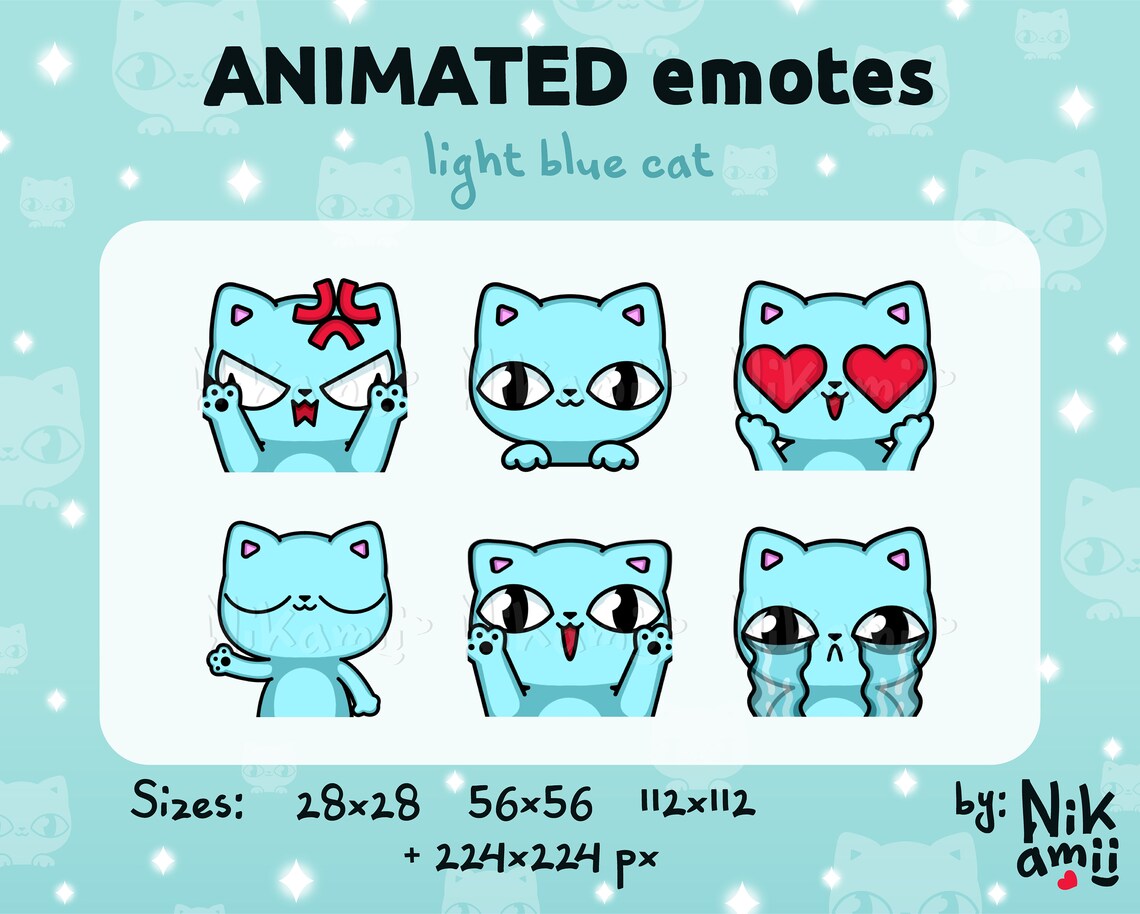 Light Blue Cat ANIMATED Emotes / Gif / Cute / Kawaii / - Etsy