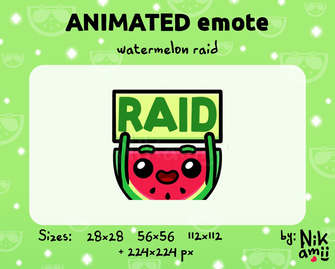 Watermelon RAID ANIMATED Emote for Twitch, Discord / Stream / Cute and ...