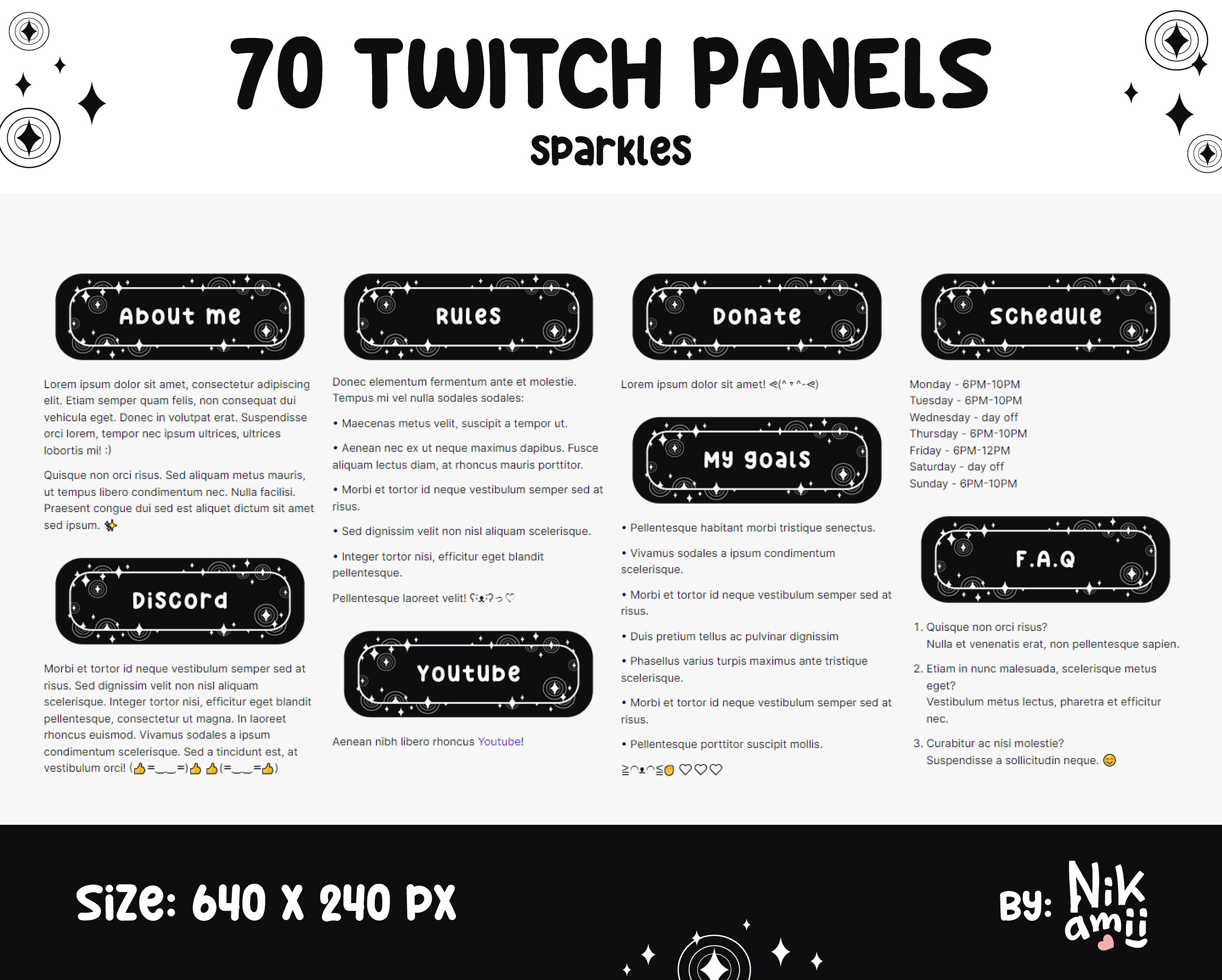 70 Sparkle Twitch Panels / Cute and Simple White Text Panels With Sparkles for Twitch, Kick ...
