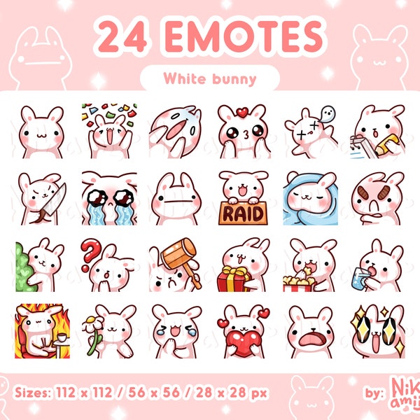 Bongo Bunny ANIMATED Emote / Cute Excited White, Pink Bunny Rabbit ...