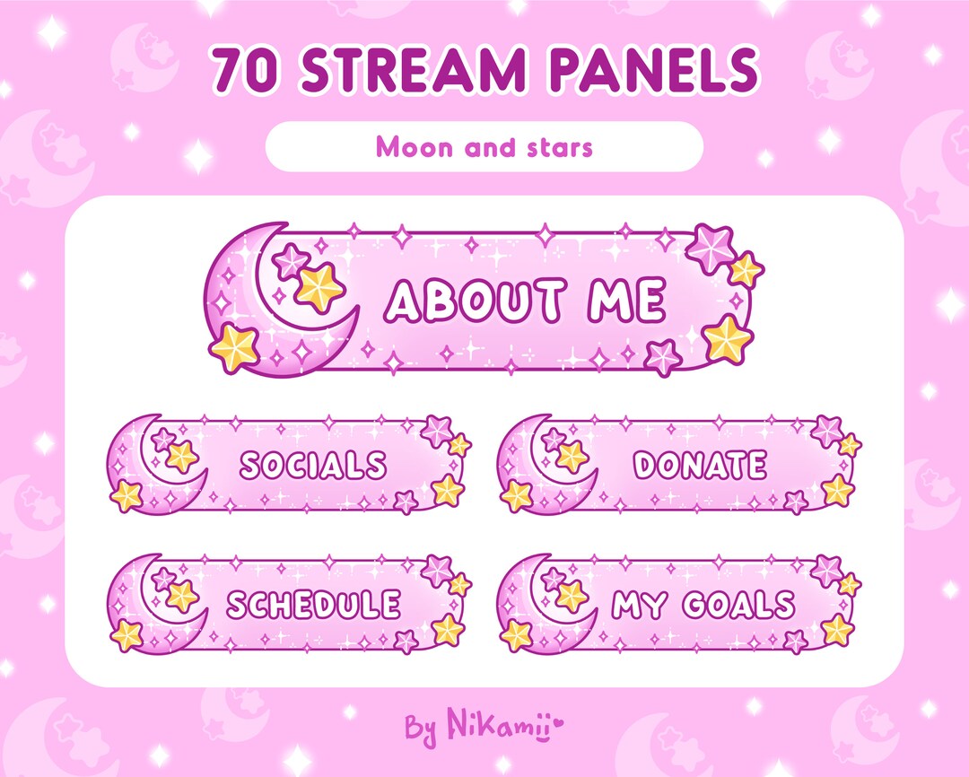 70 Panels for Twitch, Kick / Cute Pink, Magenta, Purple Moon and Stars ...