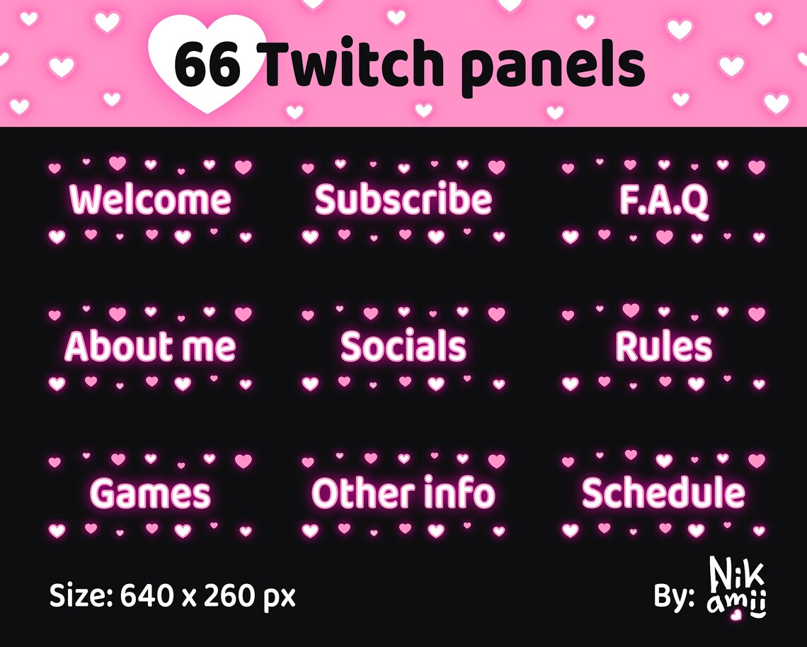 66 Twitch Panels / Neon Pink and White Panels With Hearts for - Etsy