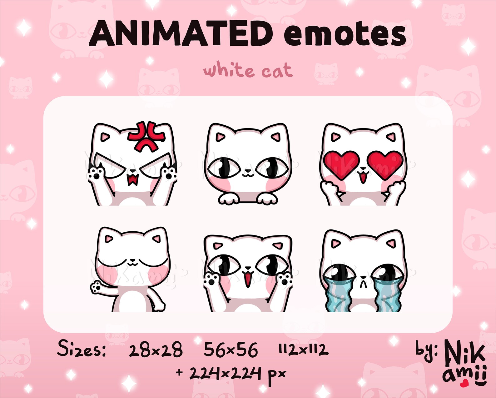 White Cat ANIMATED Emotes / Gif / Cute / Kawaii / Streamer / for Twitch ...