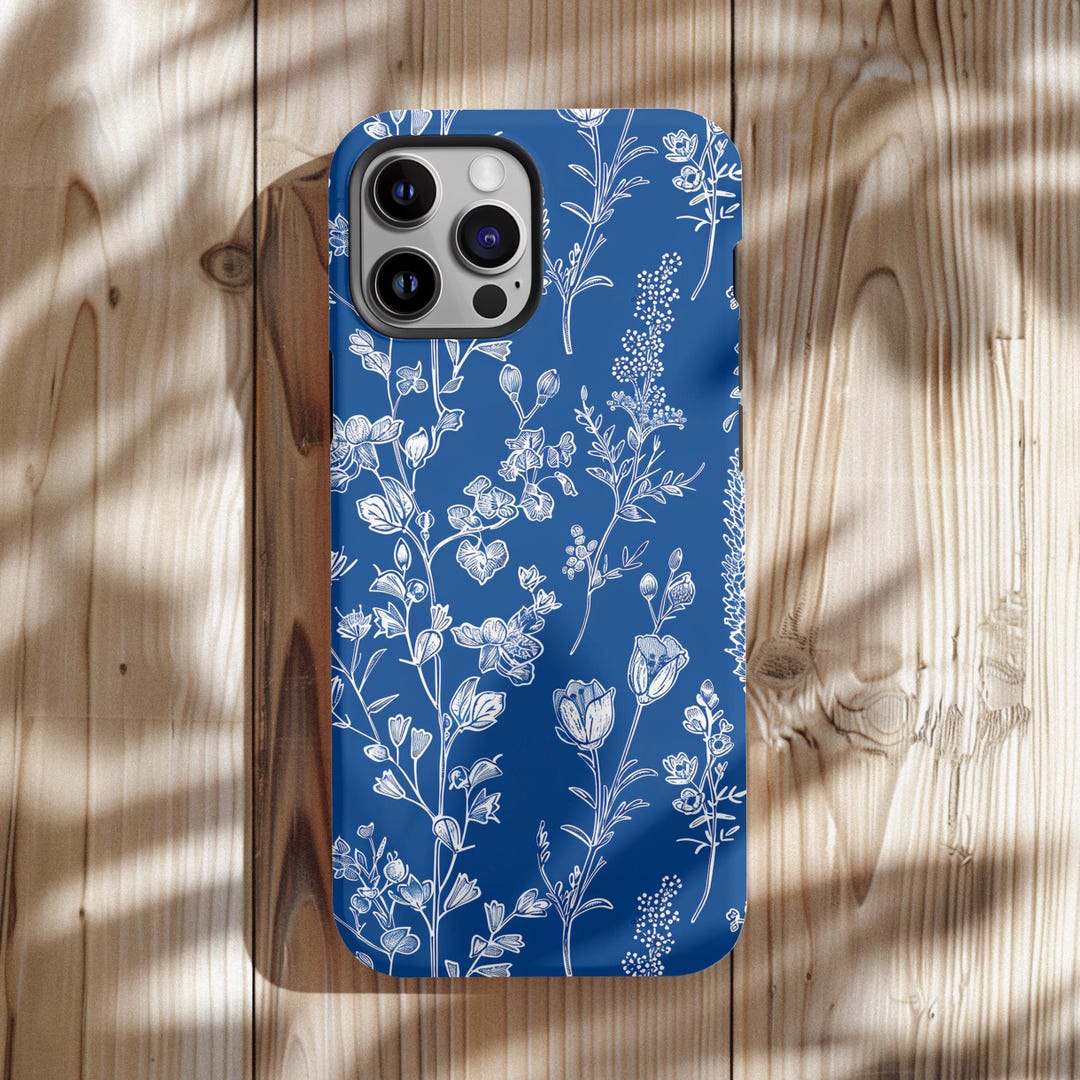 Royal Blue Wildflower Phone Case for Magsafe, iPhone 16, 15, 14, 13 Pro ...