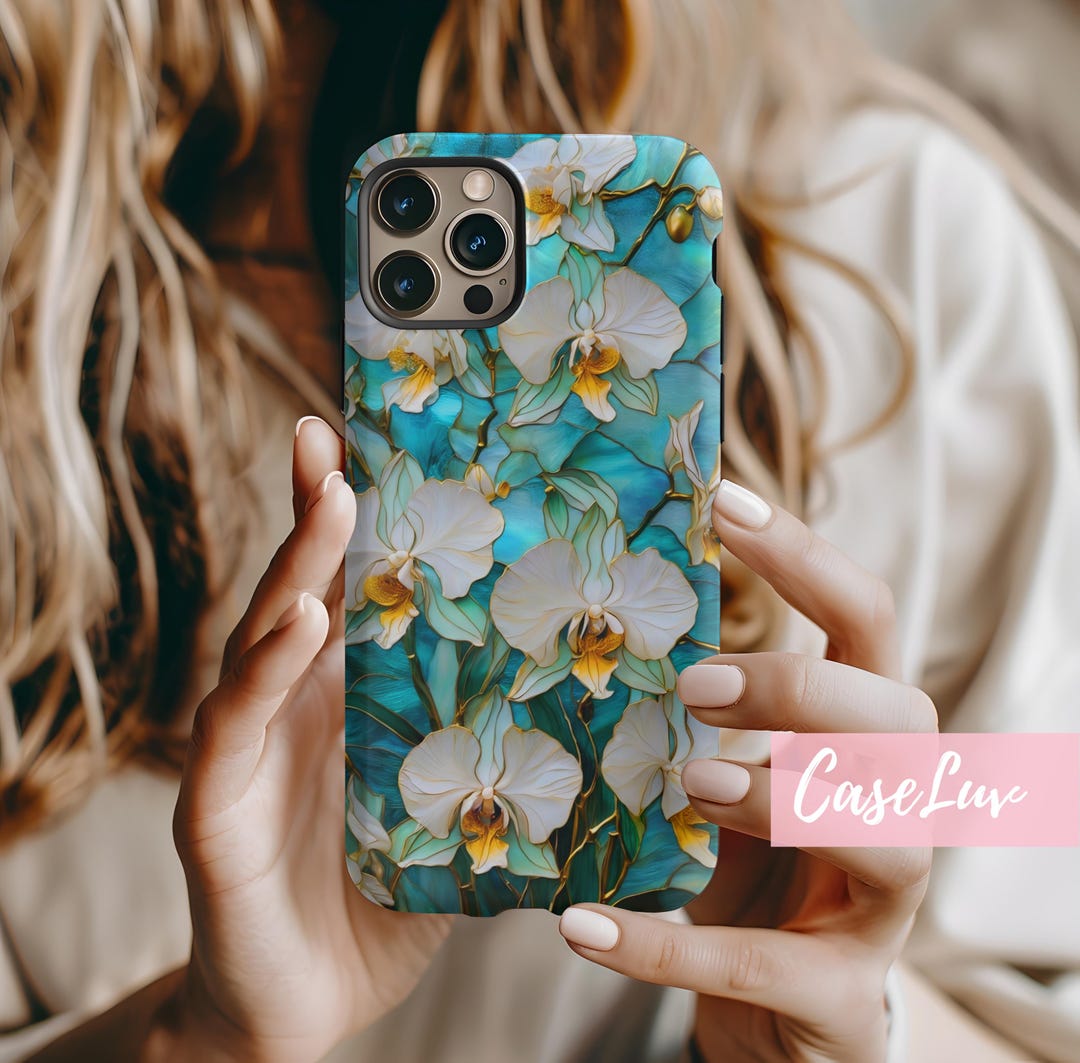 Aesthetic Stained Glass Orchid Phone Case for iPhone 16 iPhone 15 ...