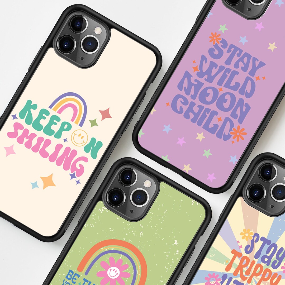 Retro Groovy Floral Positive Quote Phone Cases Gift for Her Aesthetic ...