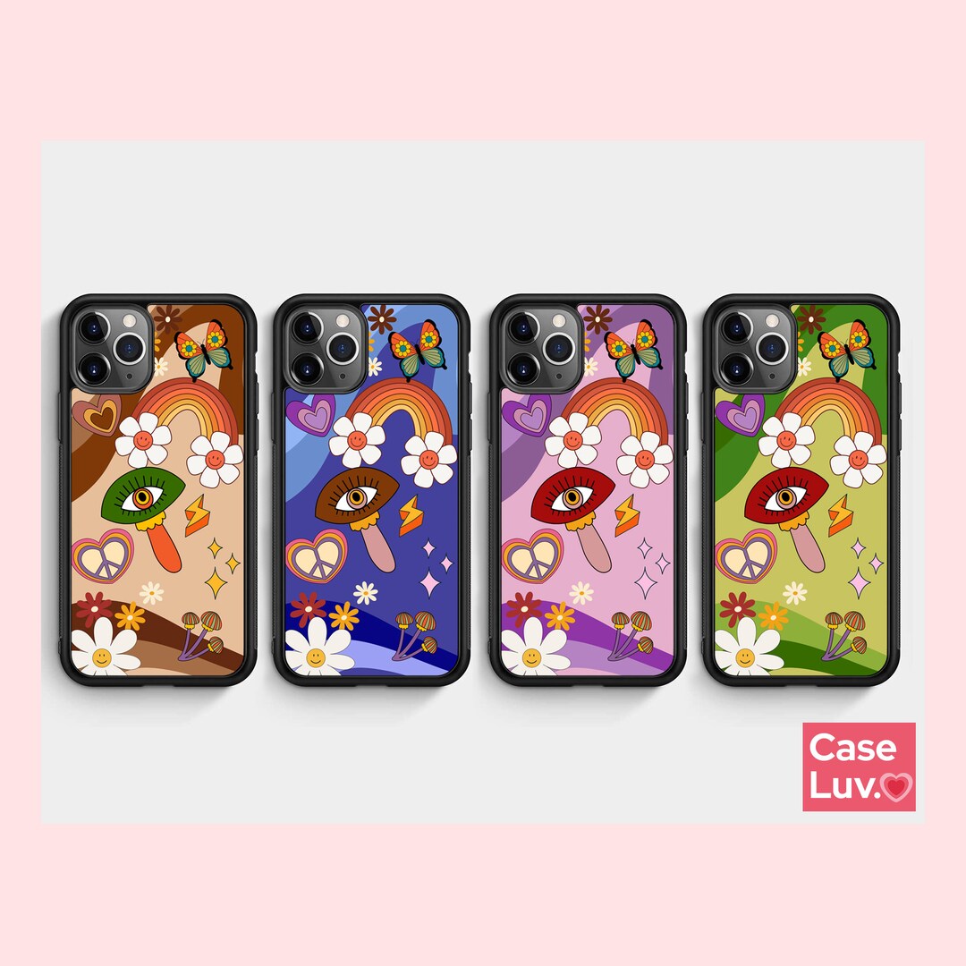 Aesthetic Retro Magic Mushroom, Love and Peace Phone Case, iPhone 14 ...