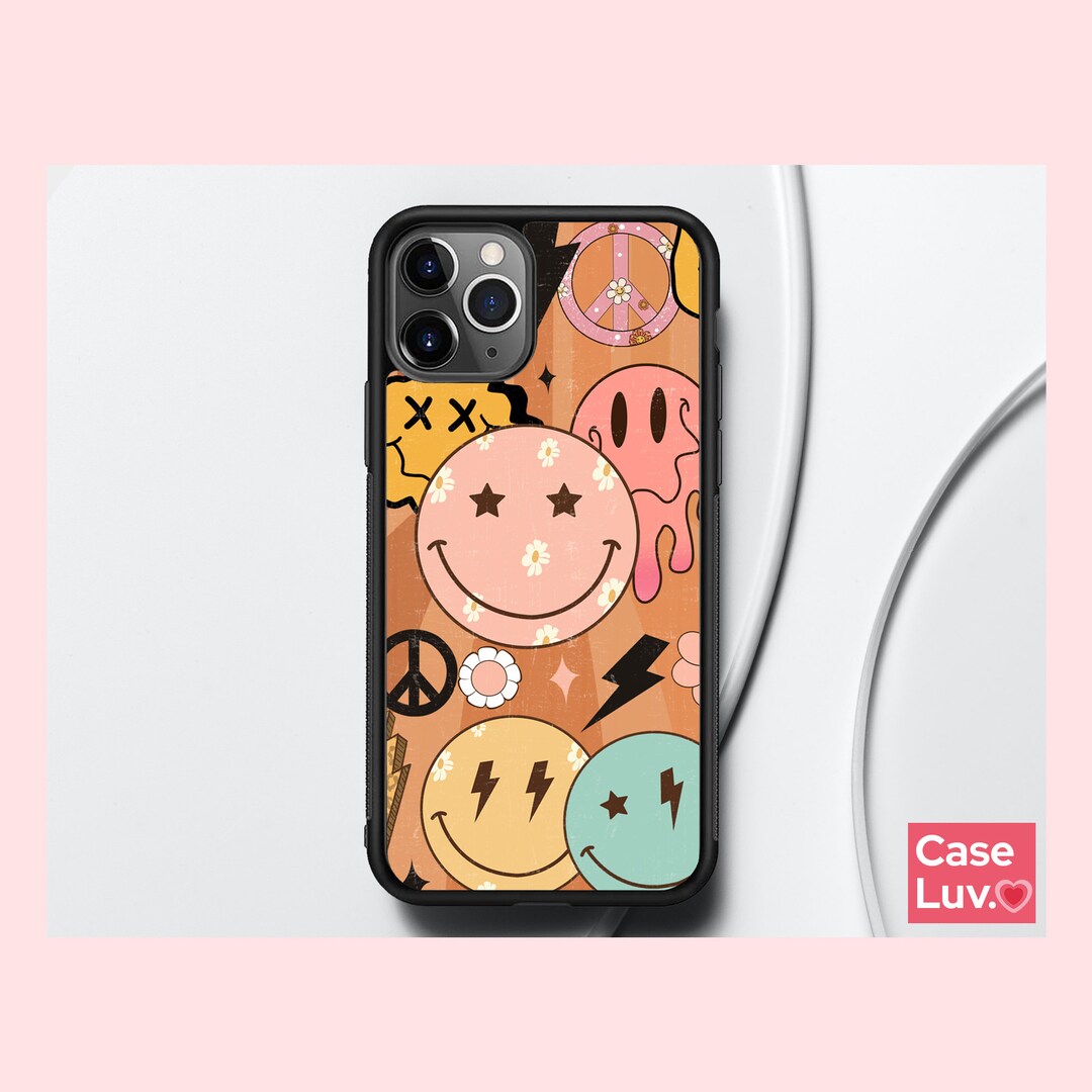 Retro Groovy Trippy Smiley Face Phone Cases for iPhone 14, 13, 12, 11, XR, XS, 7, 8, SE2 ...