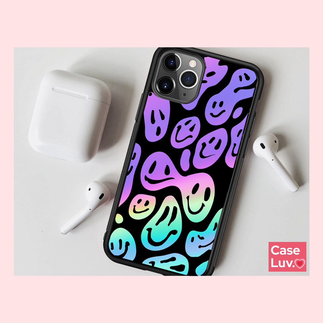 Colored Trippy Melting Smiley Face Phone Case Cover Dripping - Etsy