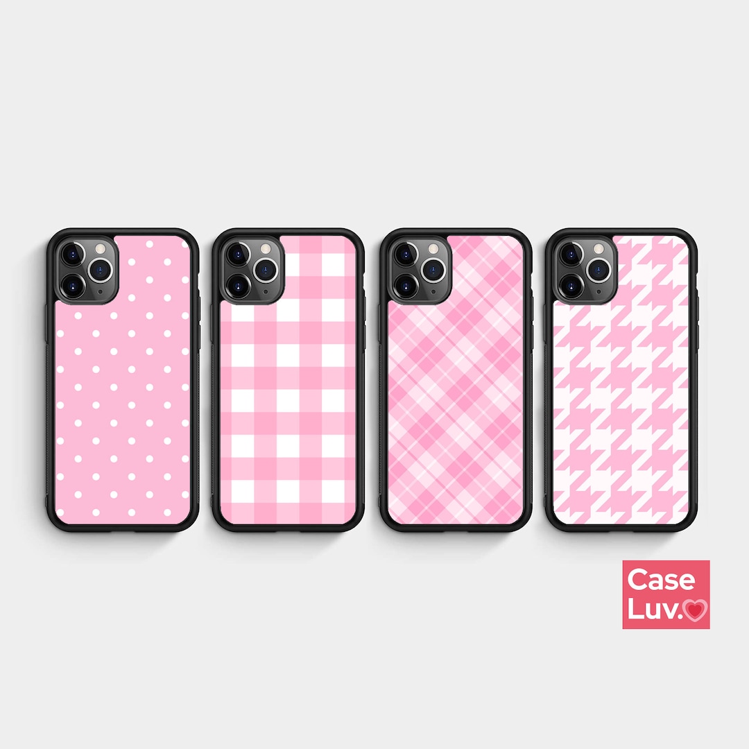 Retro Aesthetic Pink Gingham Plaid Phone Case, Pink Houndstooth ...