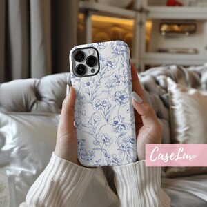 Botanical Blue Floral Aesthetic Magsafe Phone Case for iPhone 15 Pro ...