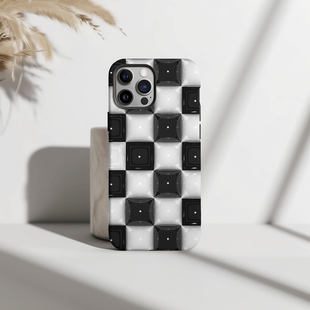 3D Checkerboard Graphic iPhone Case: Black and White Checkered Pattern ...