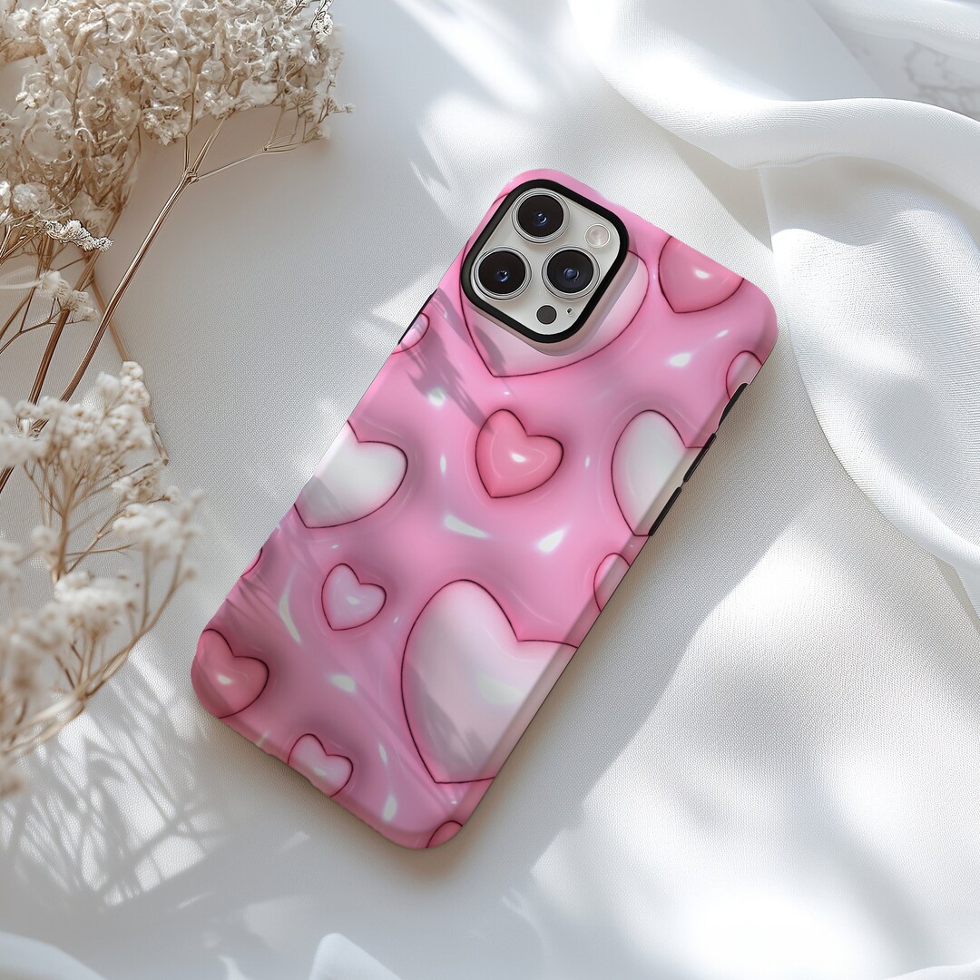 3D Heart Pink Aesthetic Phone Case for Her iPhone 15 iPhone 14 iPhone ...