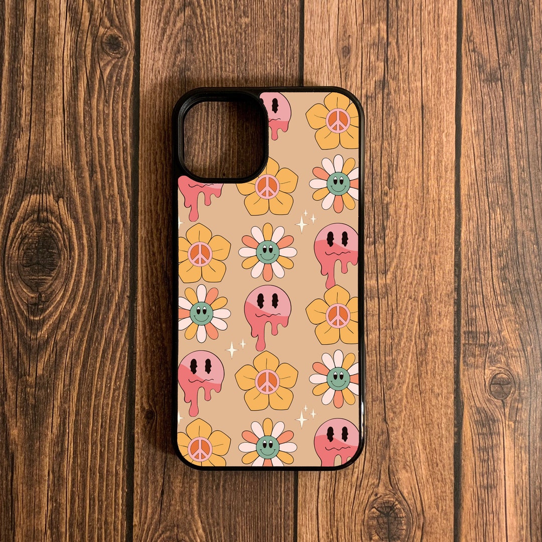 Retro Groovy Peace Bloom Floral Trippy Face Phone Case for iPhone 14 ...